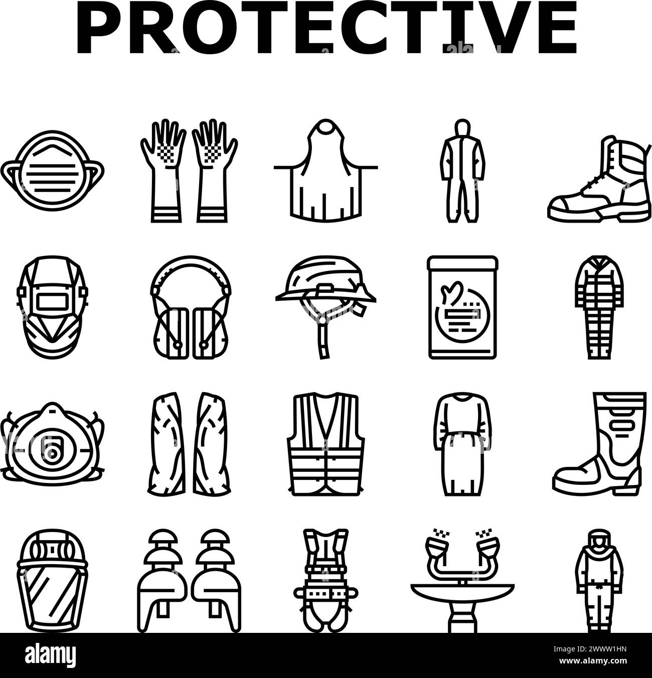 ppe protective safety kit icons set vector Stock Vector Image & Art - Alamy