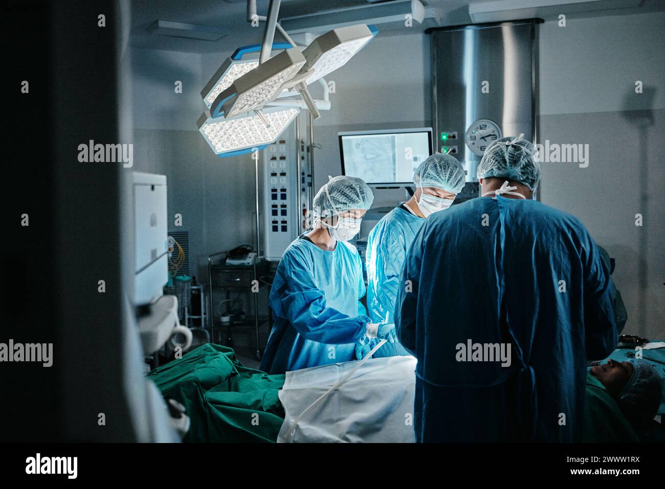 Surgery, icu or surgeons with teamwork for emergency, accident or ...