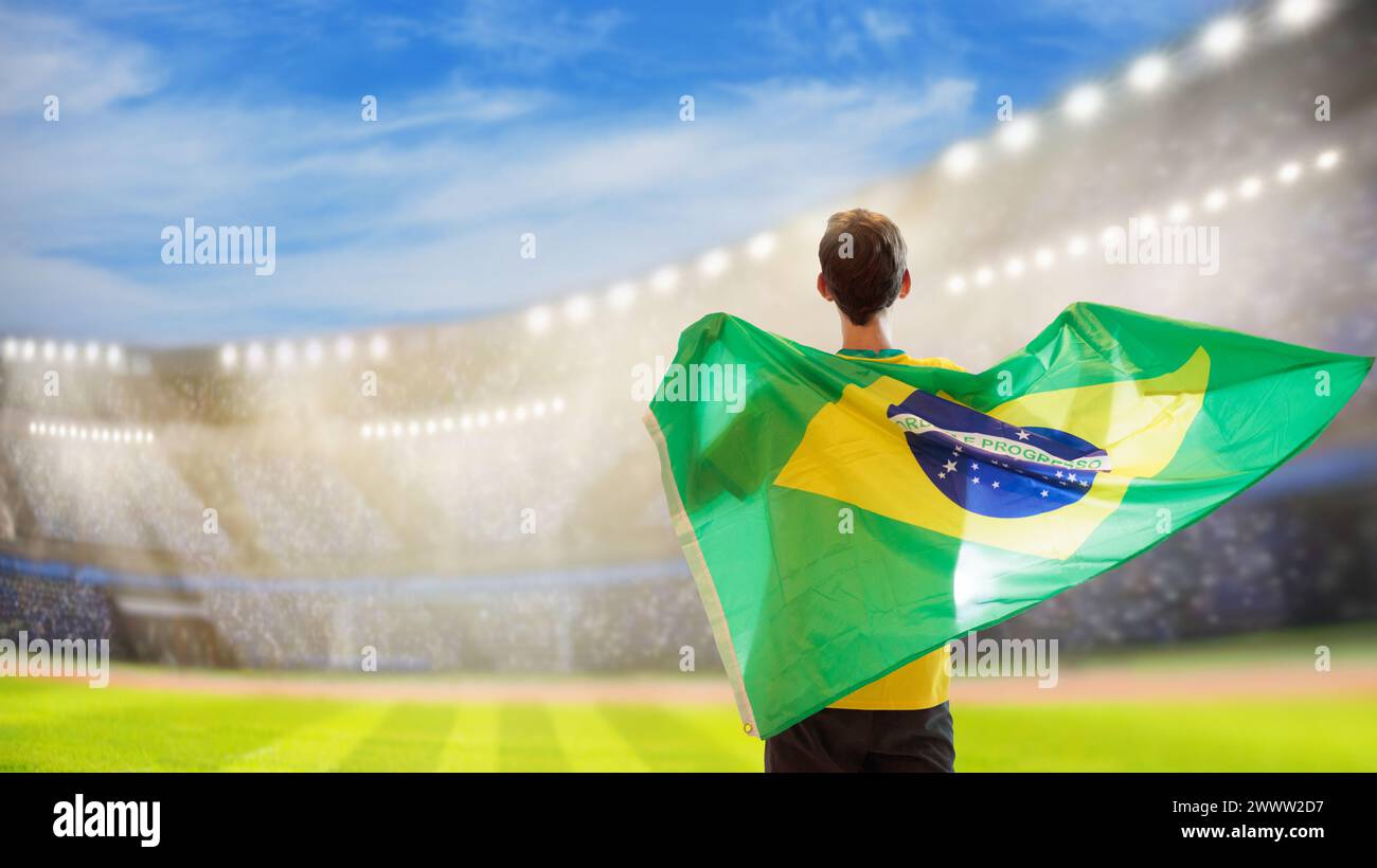Brazil flag fans cheering hi-res stock photography and images - Alamy