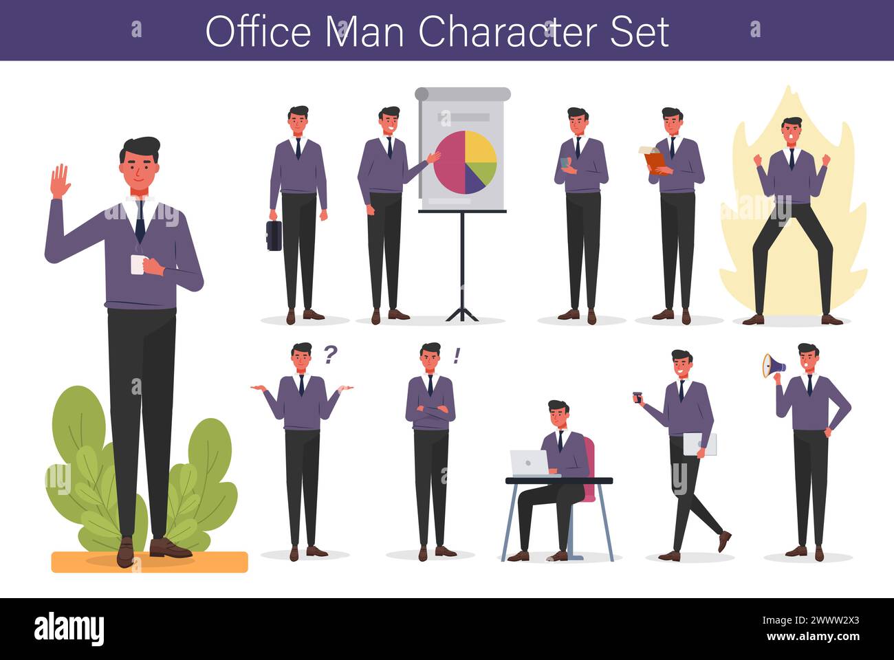 Set of Businessman character isolated on white background design ...