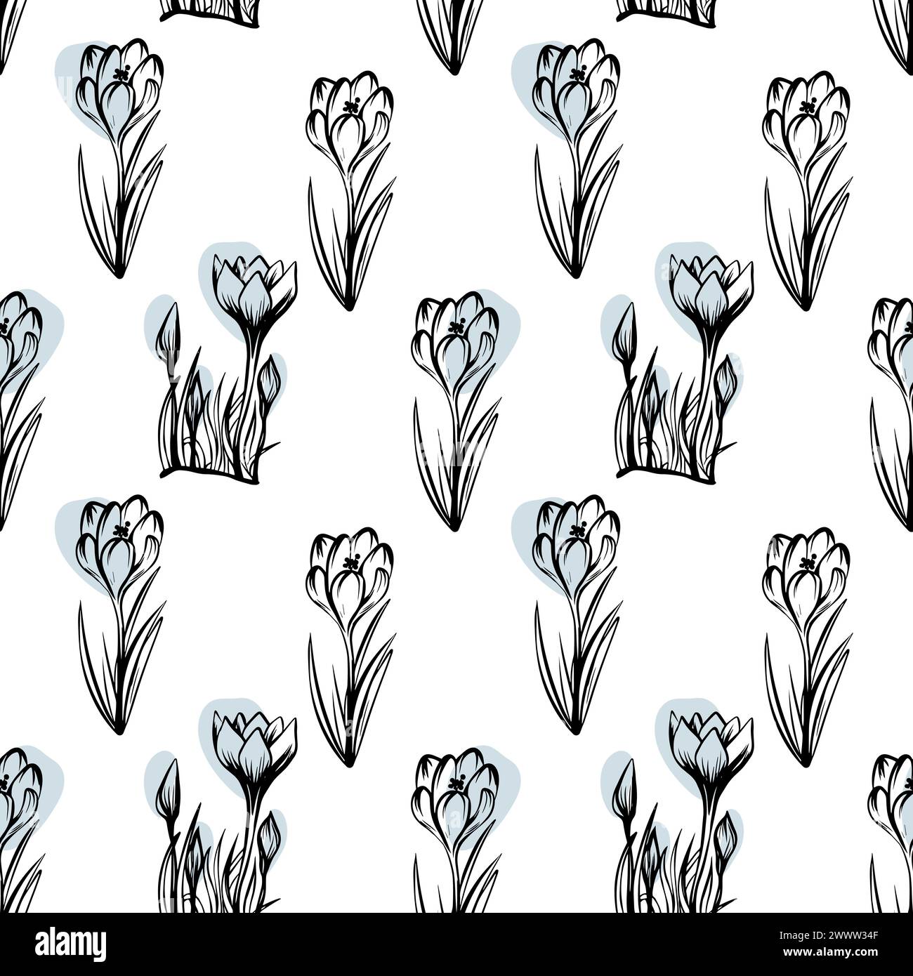 Seamless pattern with spring and summer colors. Sketch-style crocus ...