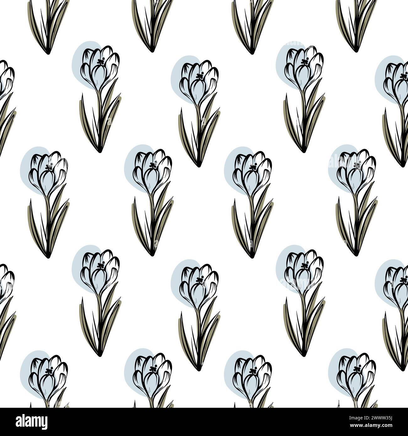 Seamless pattern with spring and summer colors. Sketch-style crocus ...
