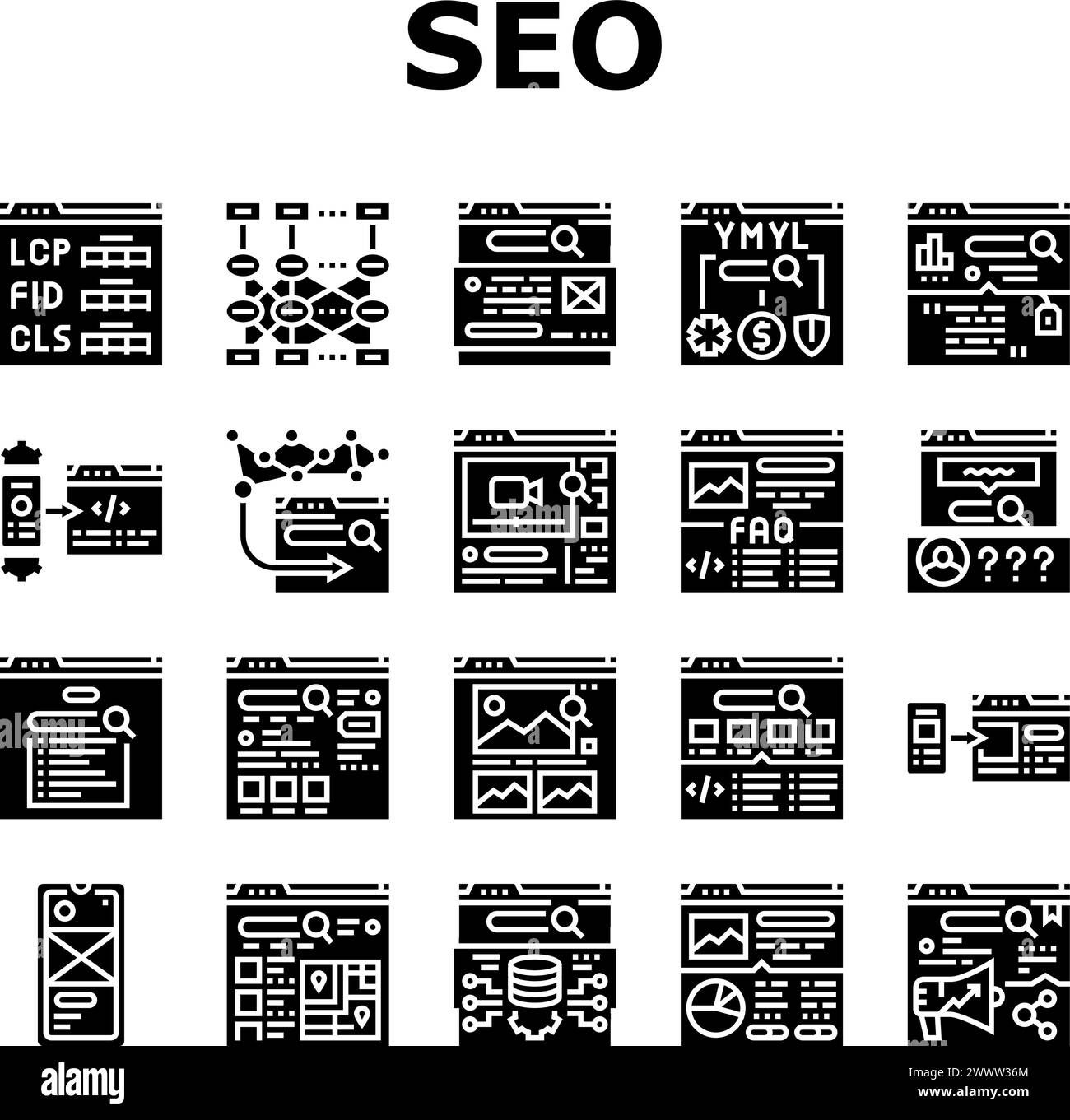 seo digital optimization strategy icons set vector Stock Vector Image ...