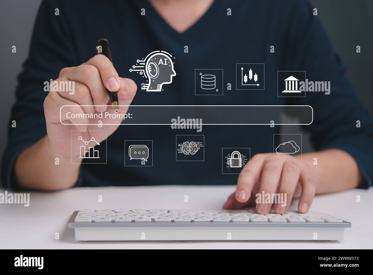 AI technology interface and human interaction. Person interacts with an ...