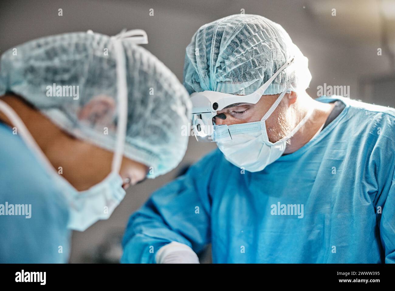 Surgery, operation or surgeons with teamwork for emergency, accident or ...