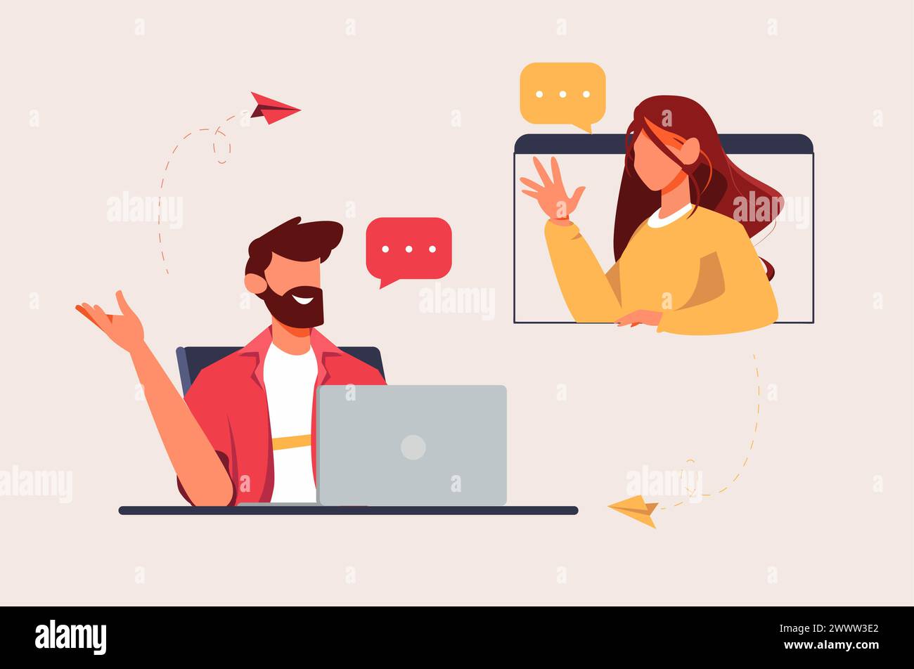 Two People Having Virtual Meeting from Home Concept Vector Illustration, Two Freelancer Having ...