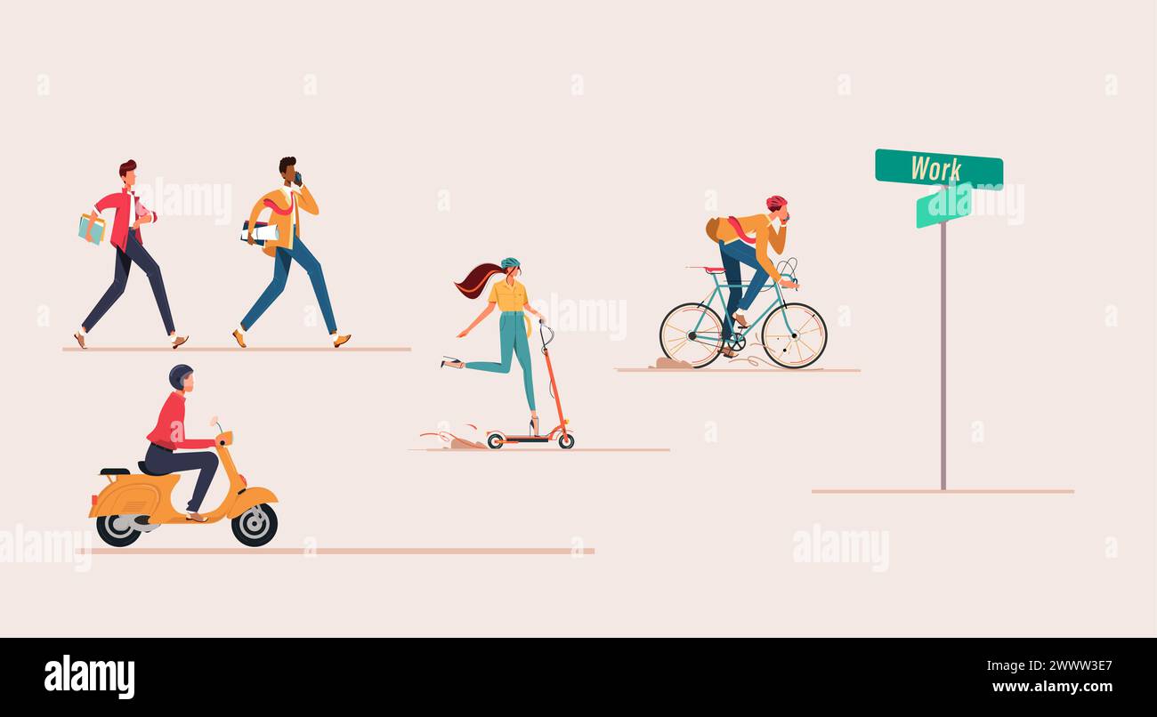 Casual People Group On Their Way to Workplace. Business Abstract ...