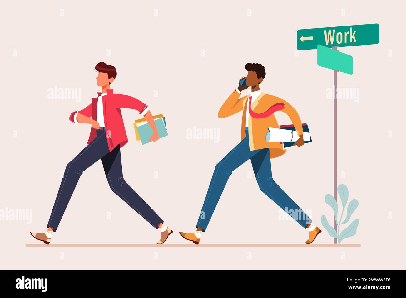 Man Walking to Work Isolated Background Flat Design Concept, Go to Work ...
