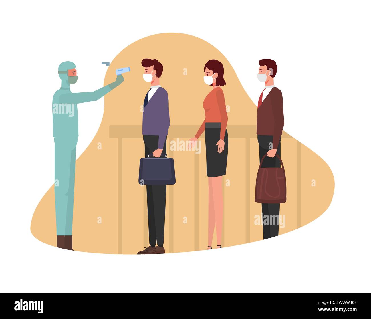 Checked Body Temperature With Infrared Termometer, A man holding an ...