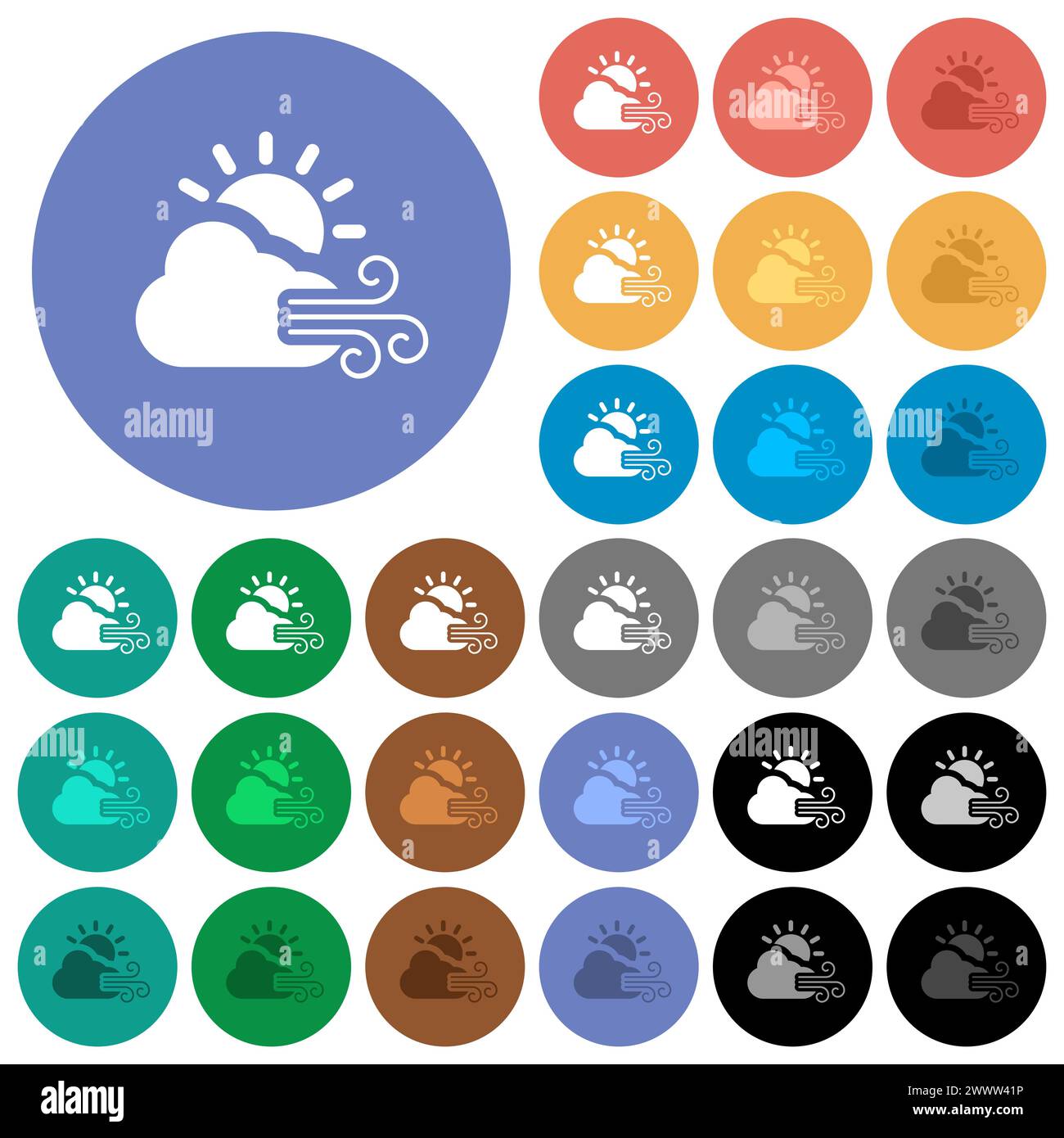 Sunny and windy weather multi colored flat icons on round backgrounds ...
