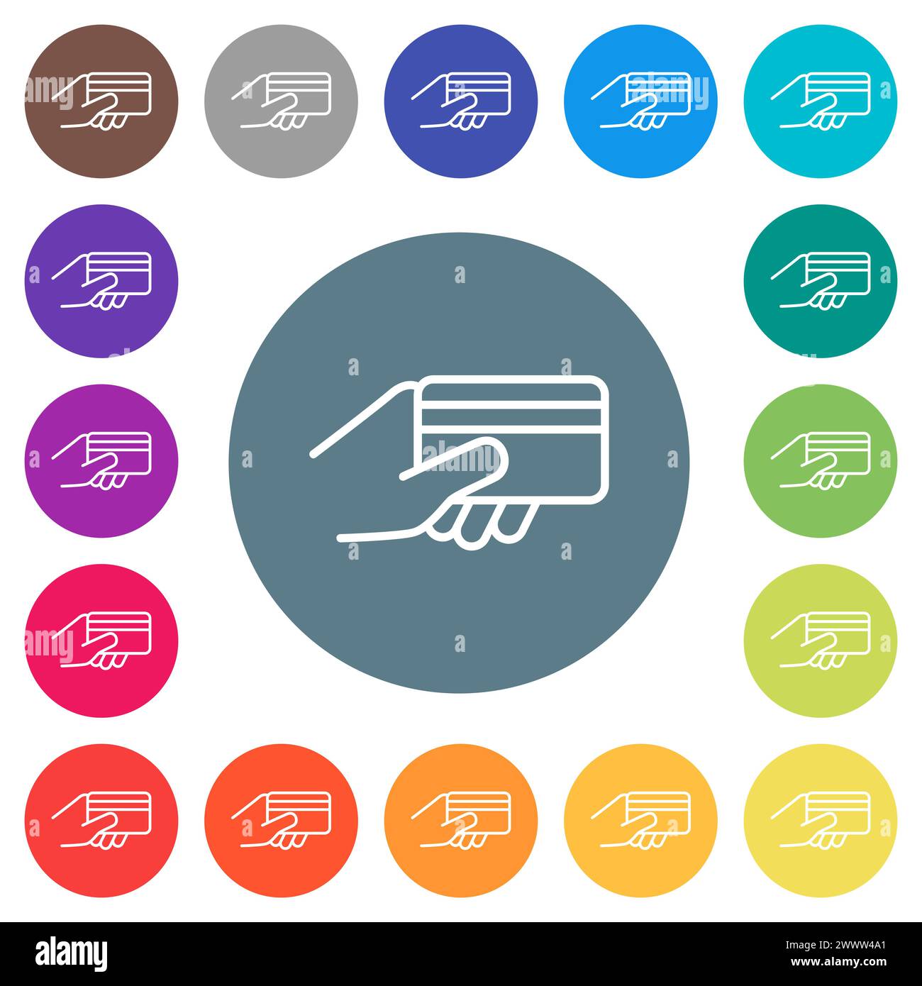 Credit card payment outline flat white icons on round color backgrounds ...