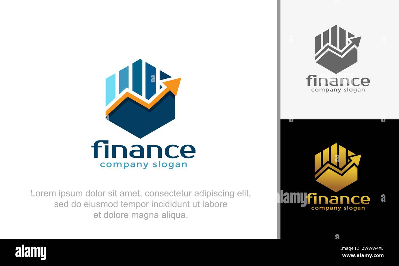 Hexagon finance logo. Modern eye catching logo design with chart, arrow ...