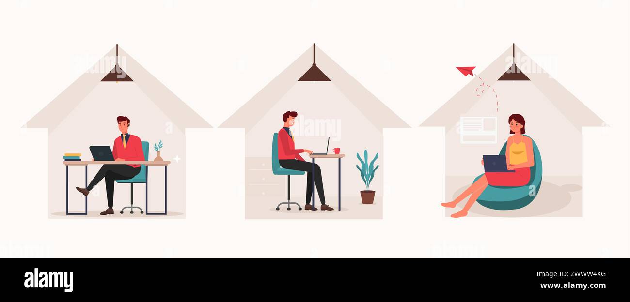 Work From Home Set Vector Illustration, Online Meeting Set Concept Flat ...