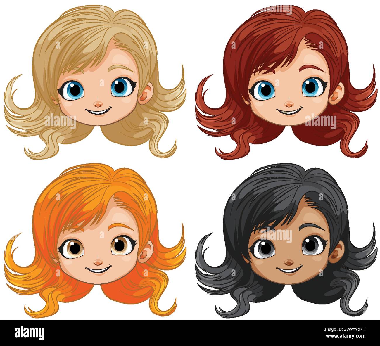 Four cartoon girls with different hair colors Stock Vector Image & Art ...