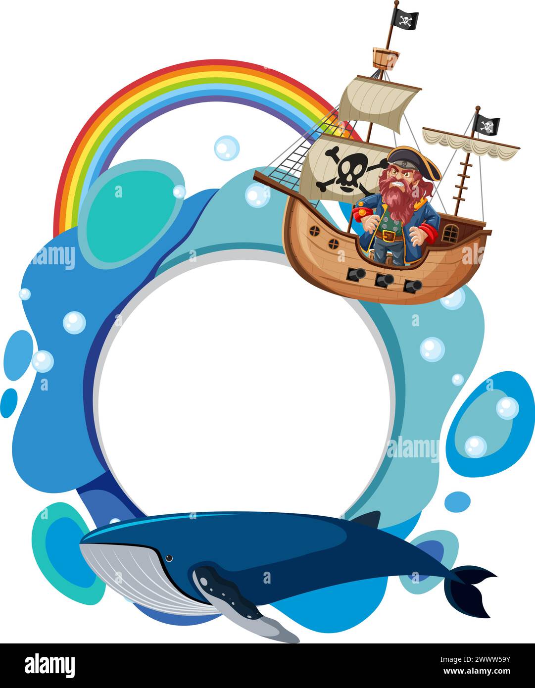 Colorful pirate ship sailing over a whale Stock Vector Image & Art - Alamy