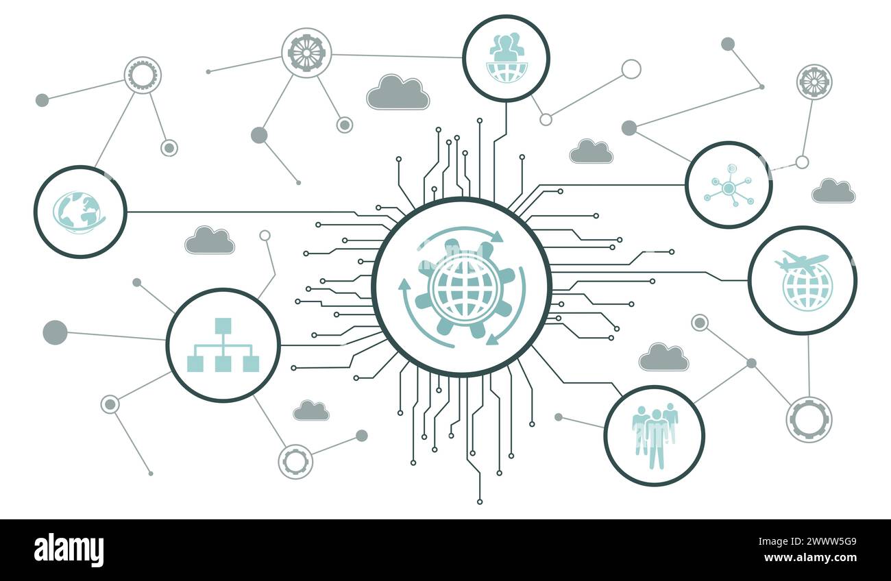 Concept of globalization with connected icons Stock Photo - Alamy