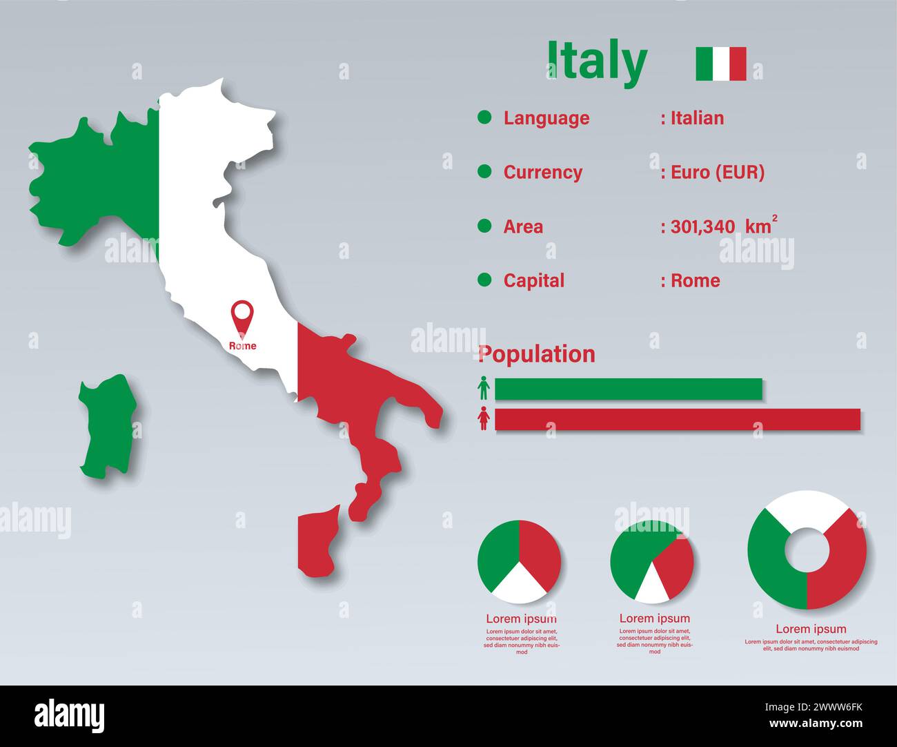 Italy Infographic Vector Illustration, Italy Statistical Data Element ...