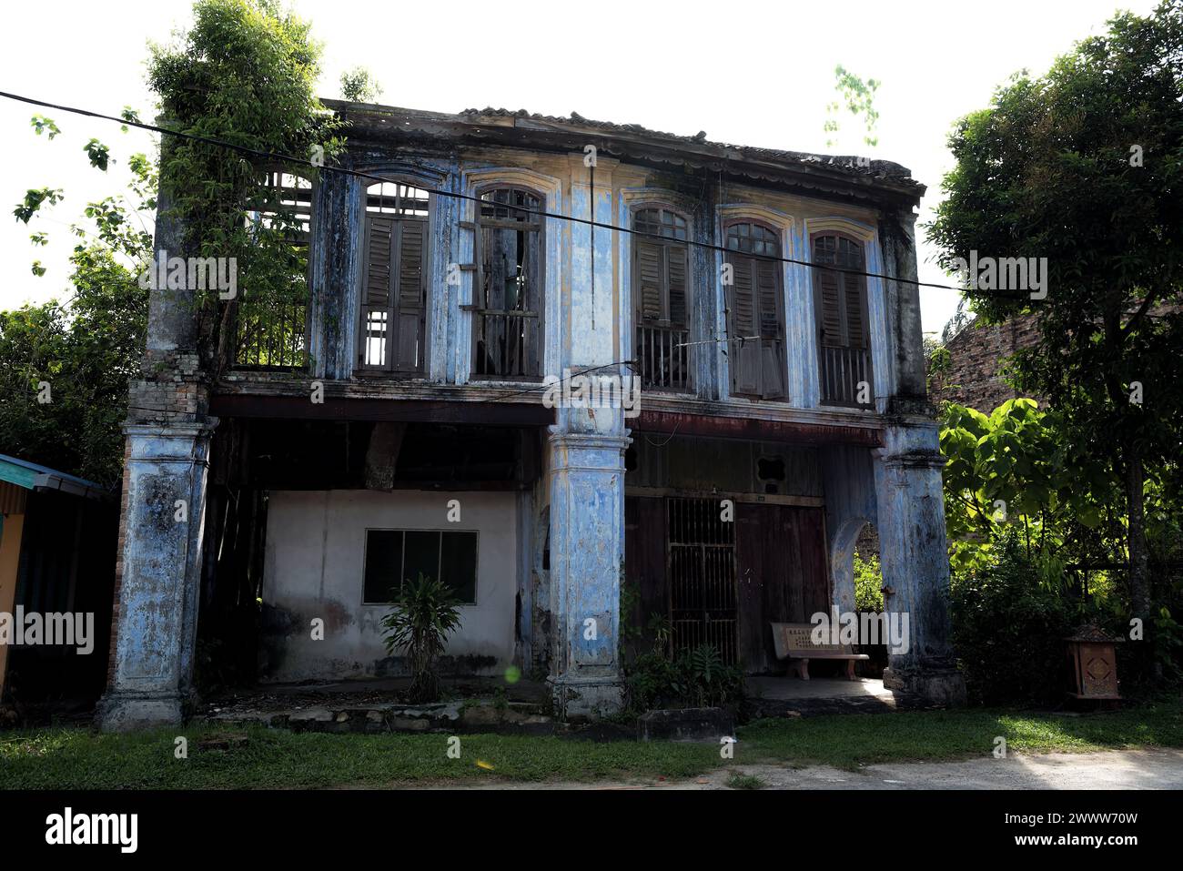 View of dilapidated and abandoned tin mining town of Papan in the ...