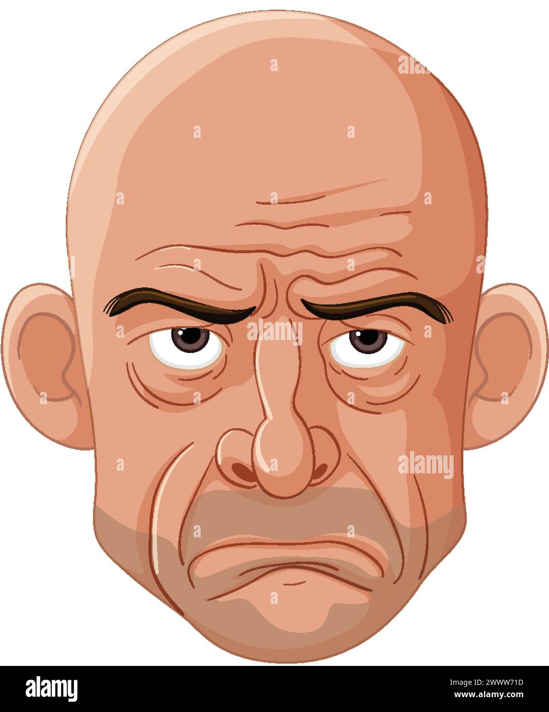 Vector illustration of a bald, grumpy man's face Stock Vector Image ...