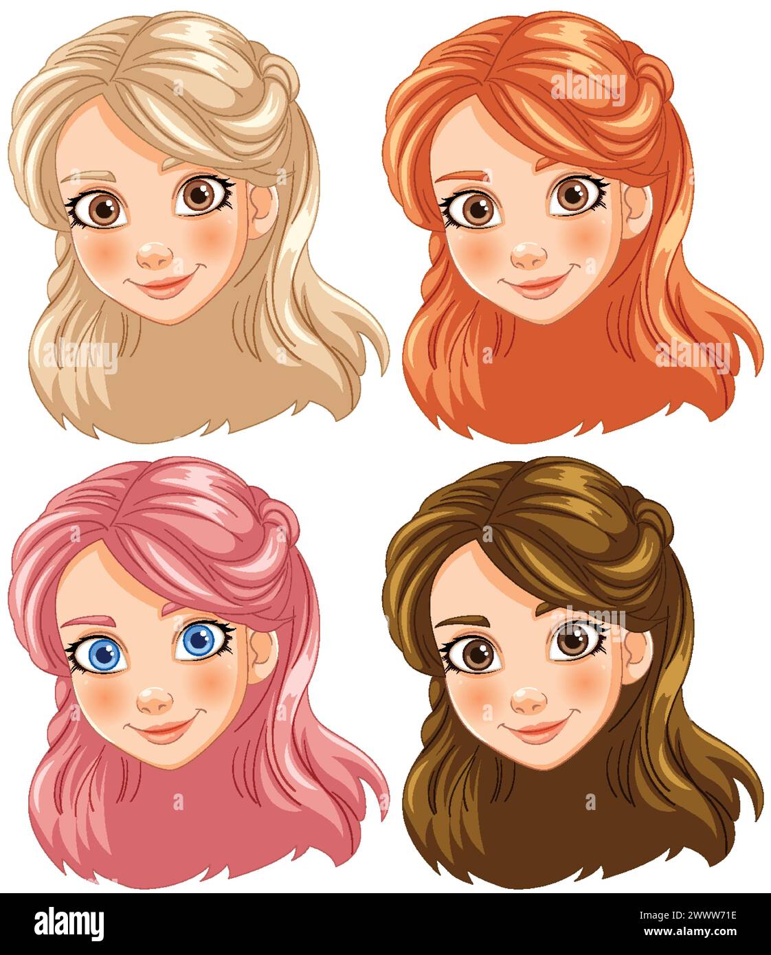 Four cartoon girl faces with different hairstyles Stock Vector Image ...