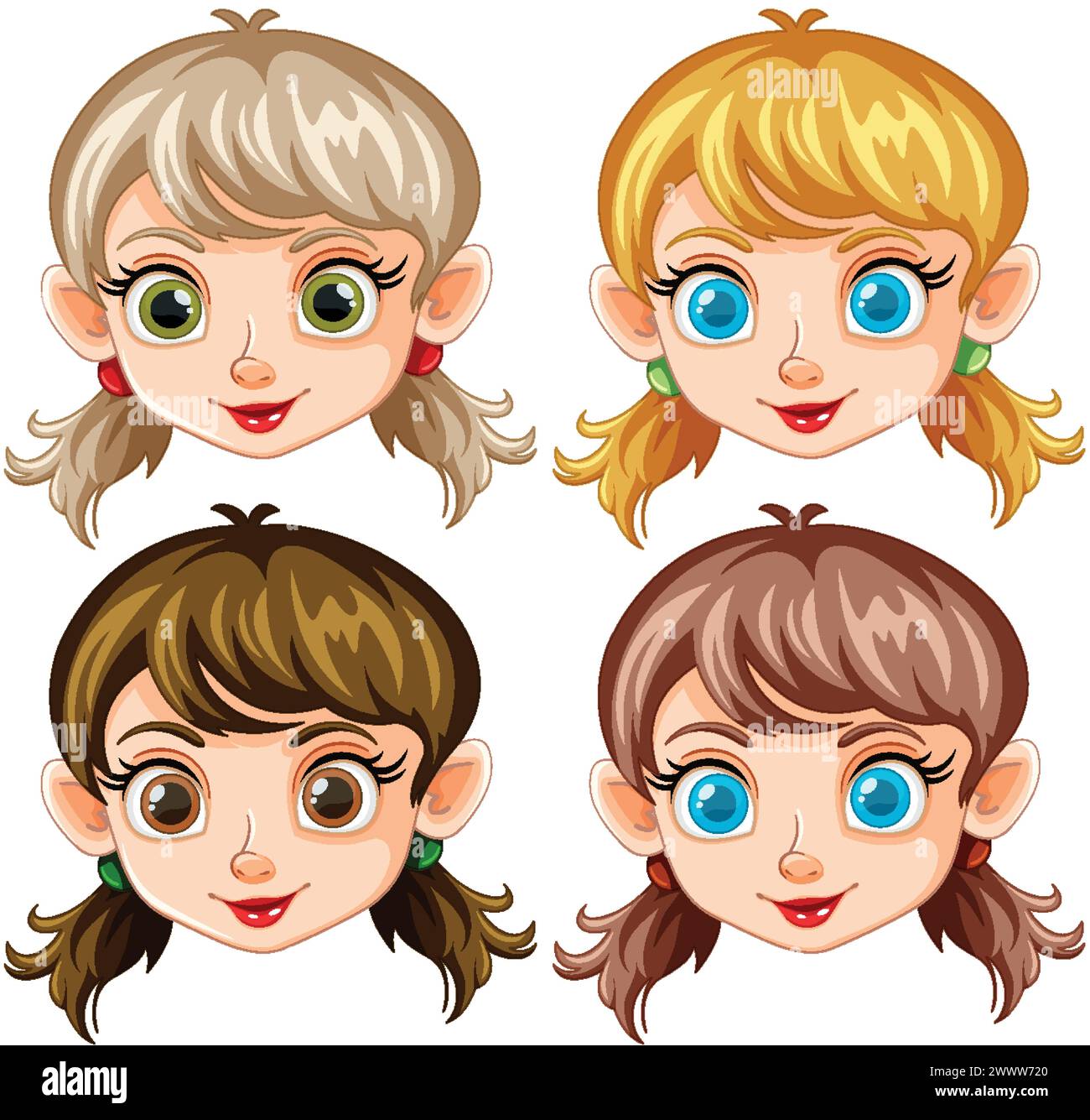 Four cartoon female faces with different hairstyles Stock Vector Image ...