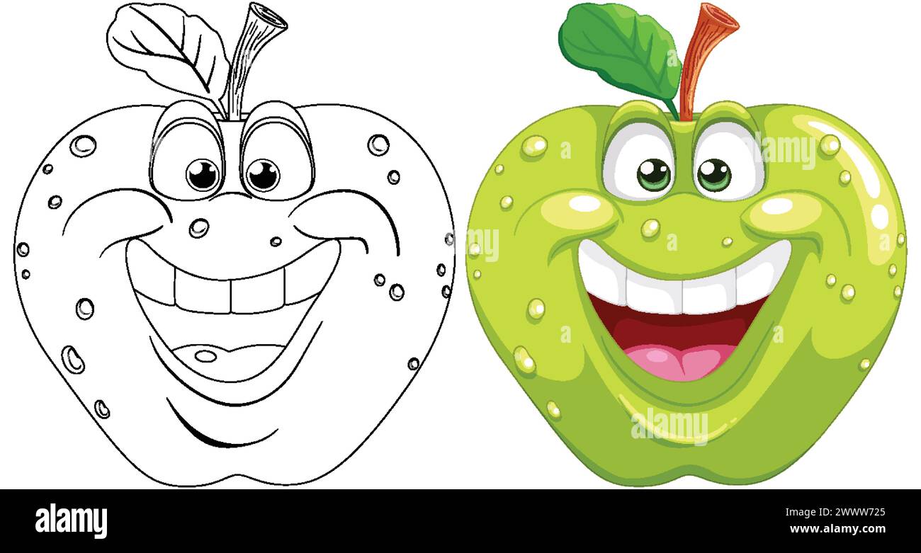 Colorful and black-and-white smiling apple illustrations Stock Vector ...
