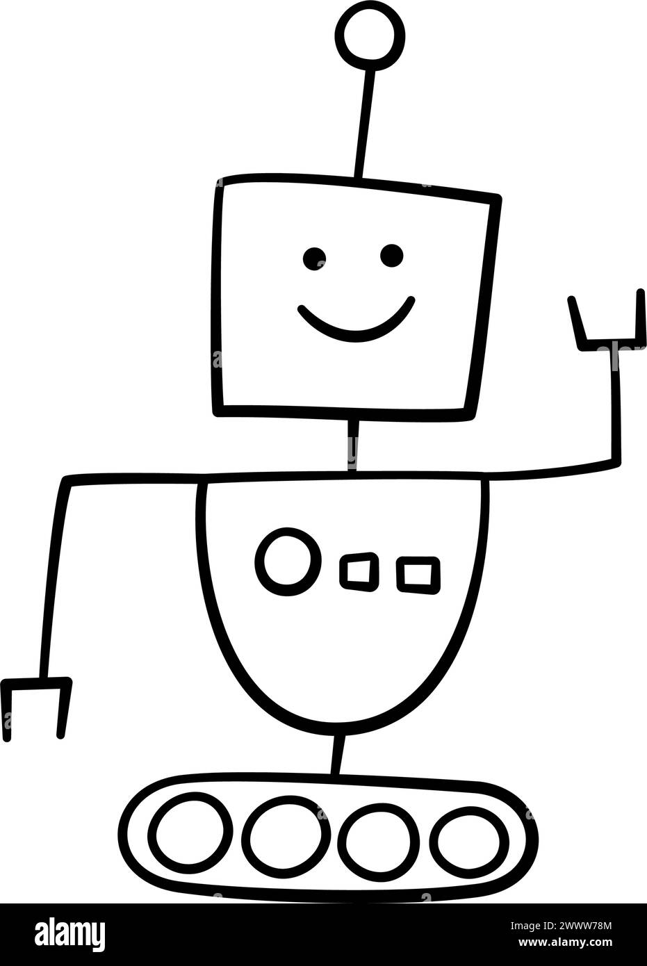 Happy funny doodle childish robot character. Kids hand drawn robot with ...