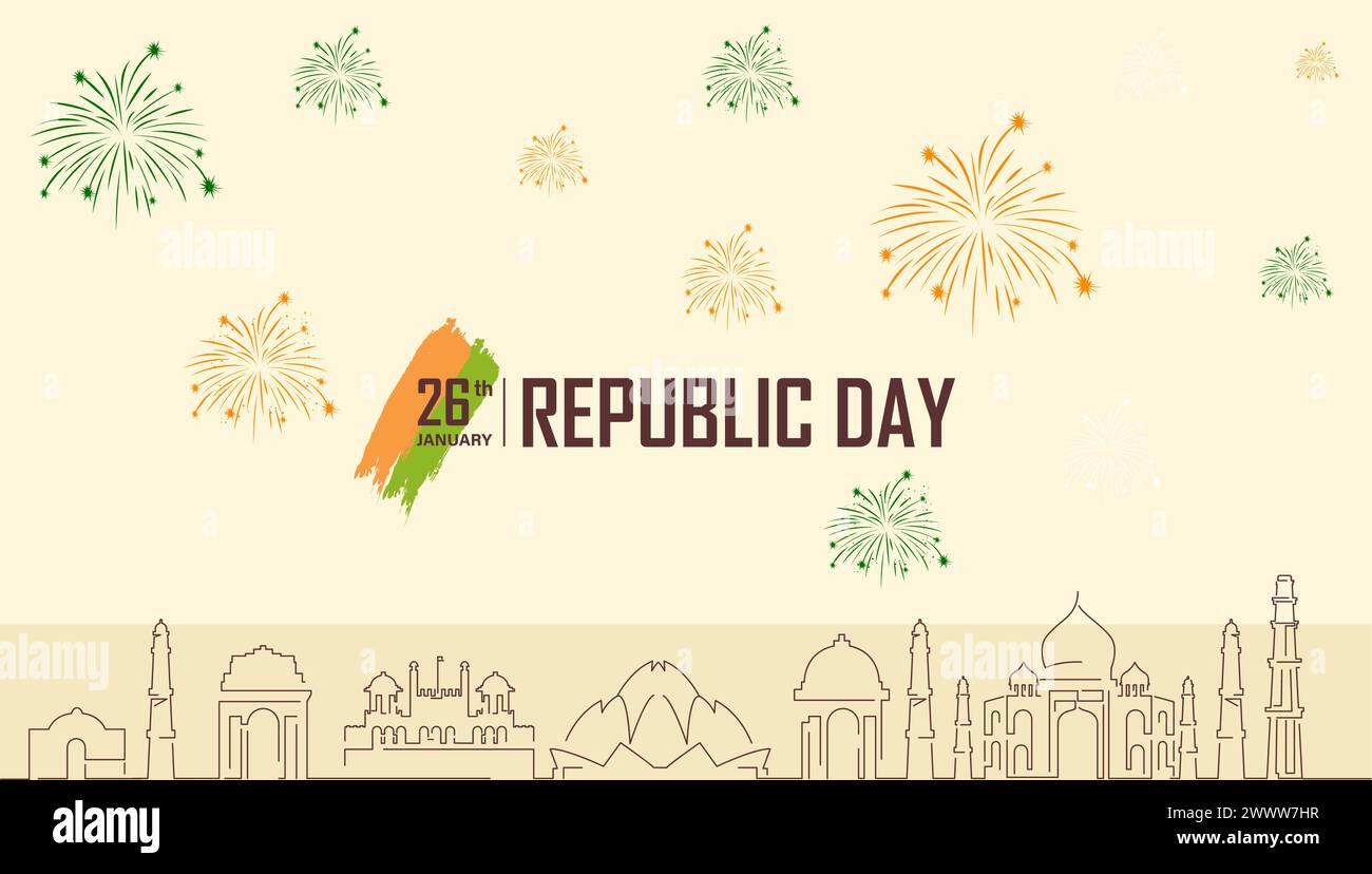 India republic day with Indian Landmarks in Line Art Style Vector ...