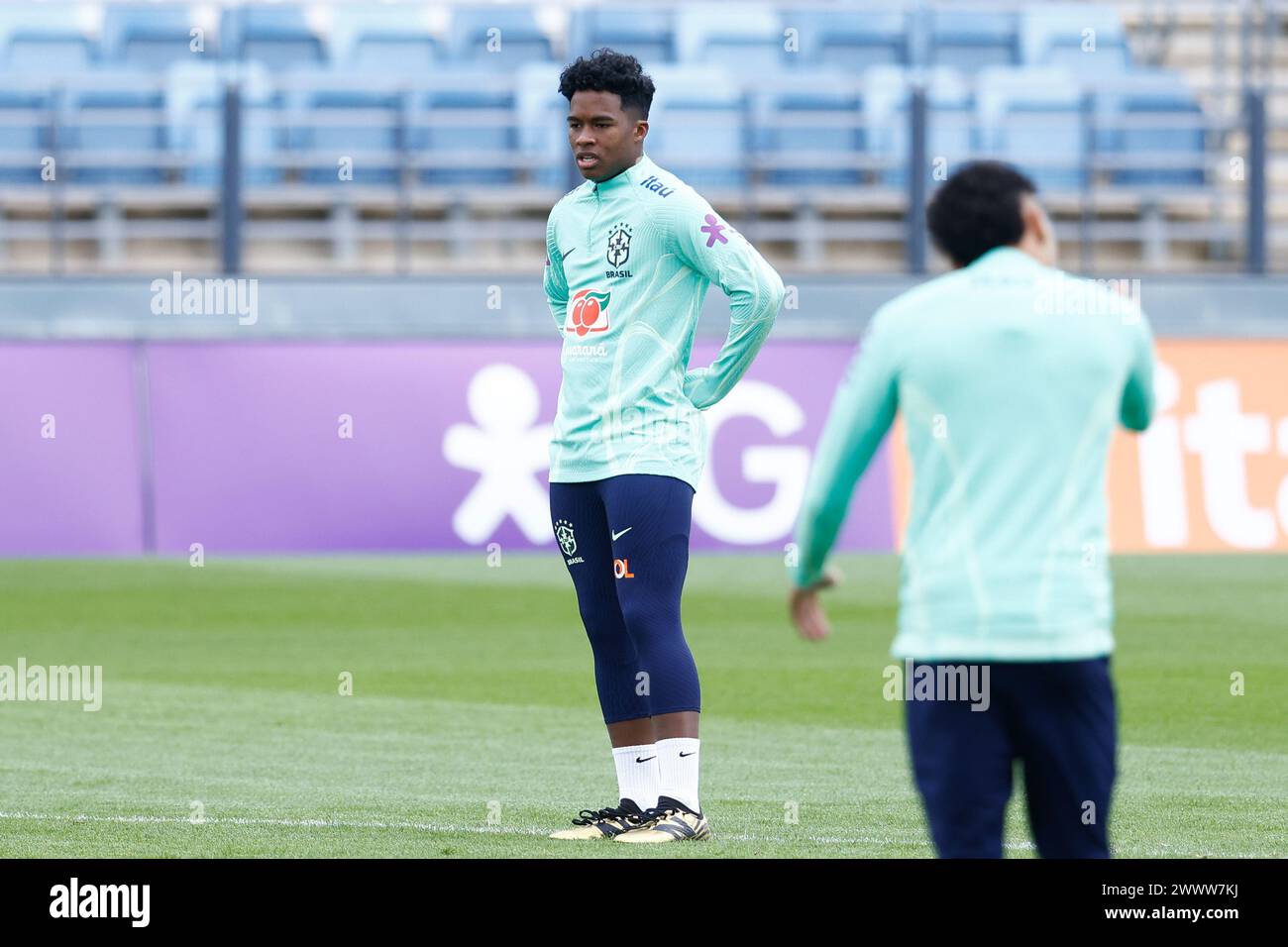 Endrick Felipe of Brazil during the training session and press ...