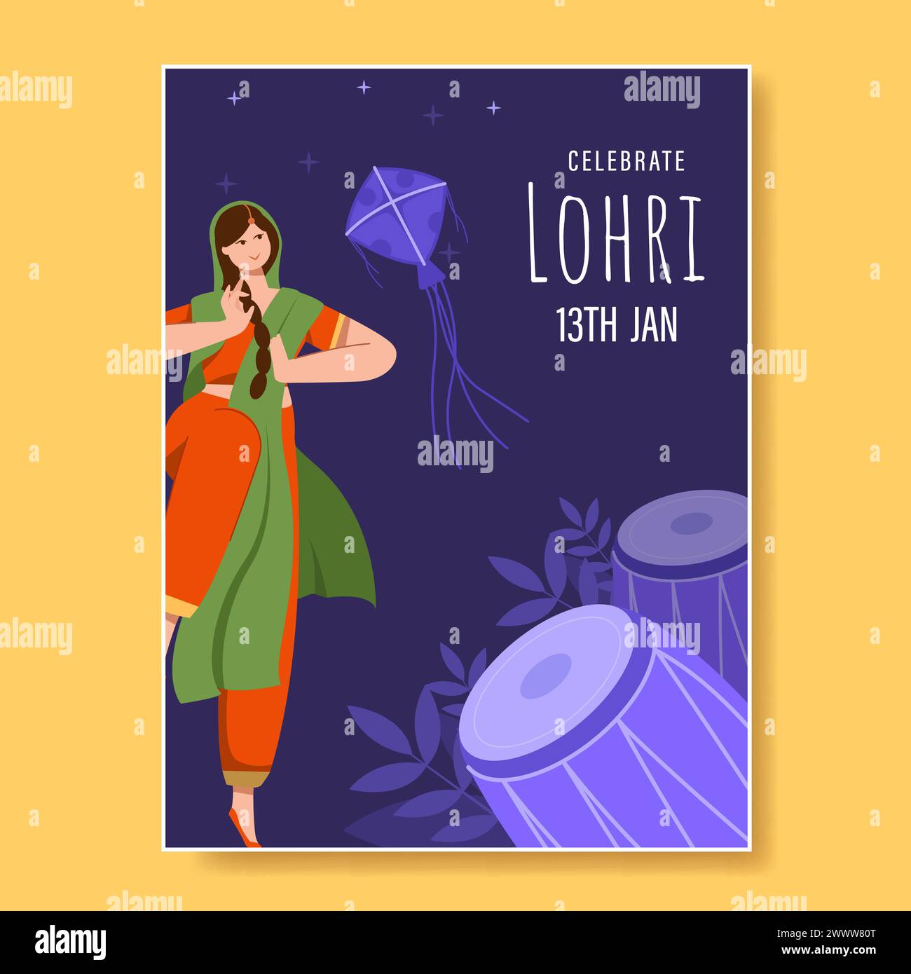 Happy Lohri Festival Of Punjab Vector Illustration Stock Vector Image ...