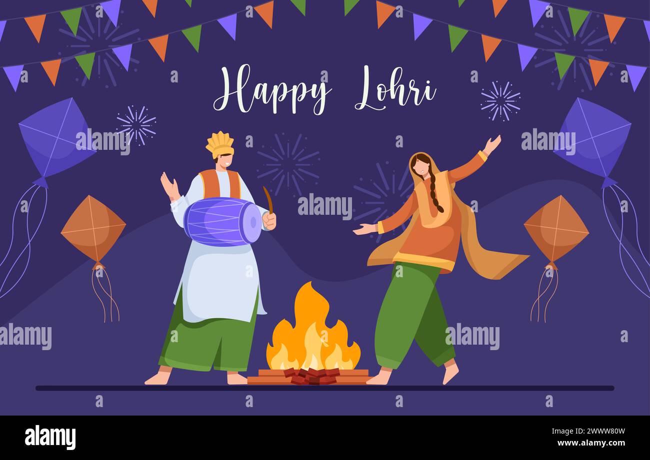 Happy Lohri Festival Of Punjab Vector Illustration Stock Vector Image ...
