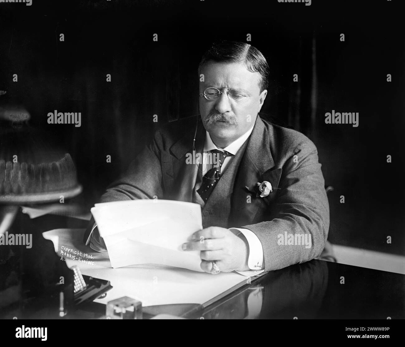 Theodore Roosevelt at his desk, 1906, very high resolution Stock Photo ...