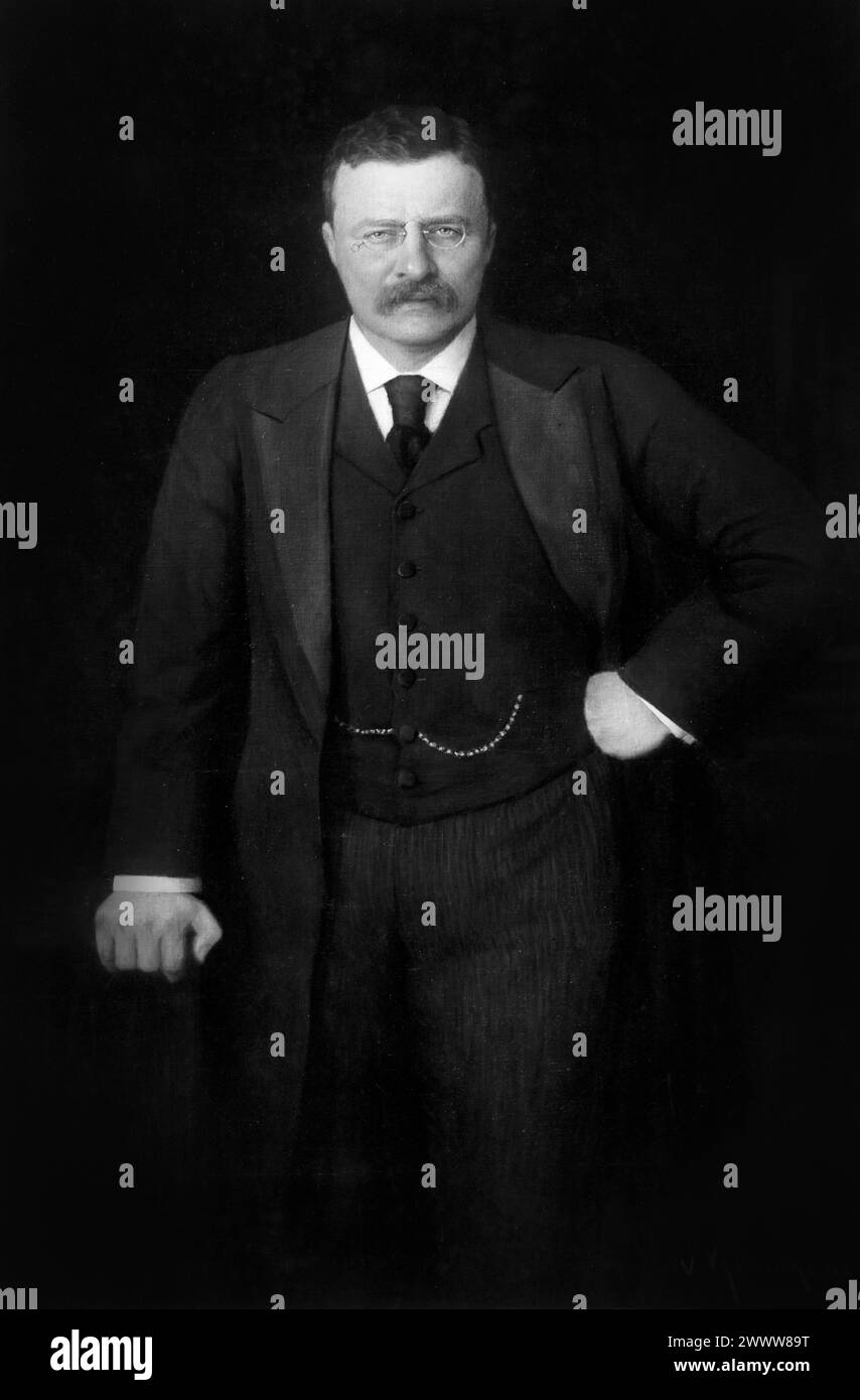 Portrait of Theodore Roosevelt in suit facing forward, 1905 Stock Photo - Alamy