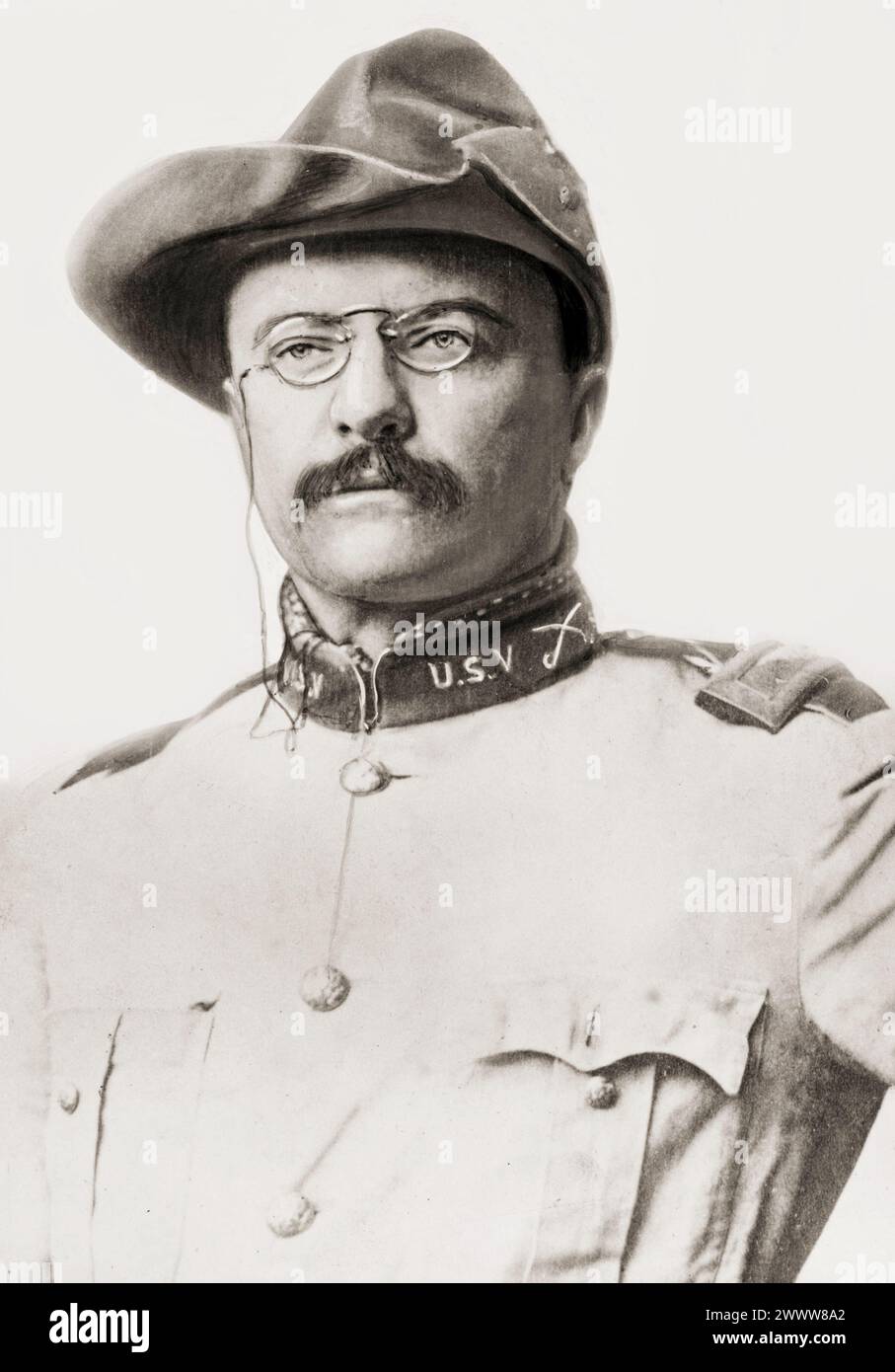 Theodore Roosevelt in Rough Riders uniform - illustration, 1890s Stock ...