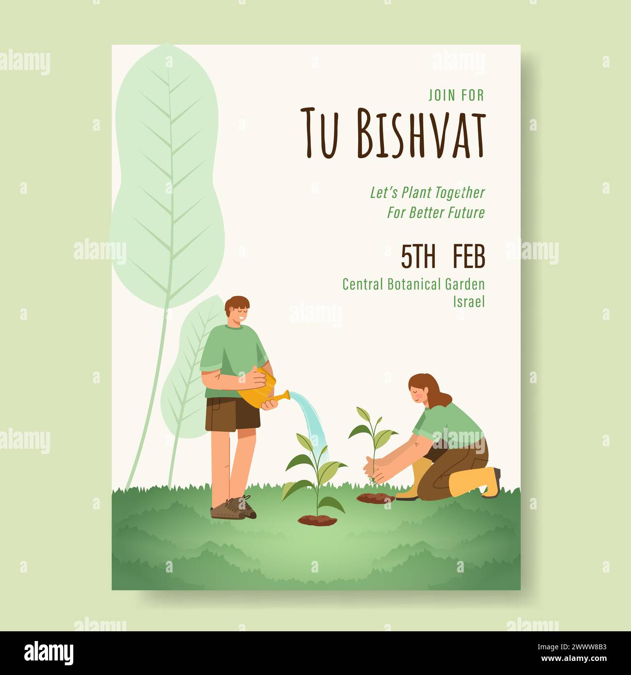 Translation : Happy Tu Bishvat. Youth Character Planting Tree on Tu ...
