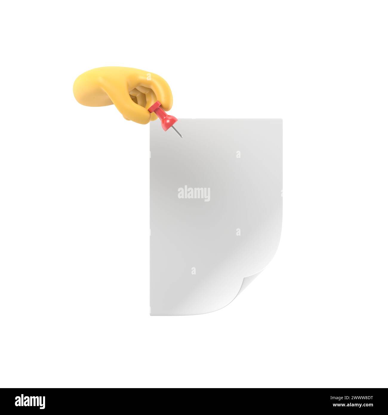 Paper push pins. Thumbtack in hand man. Empty white sheet. 3D ...