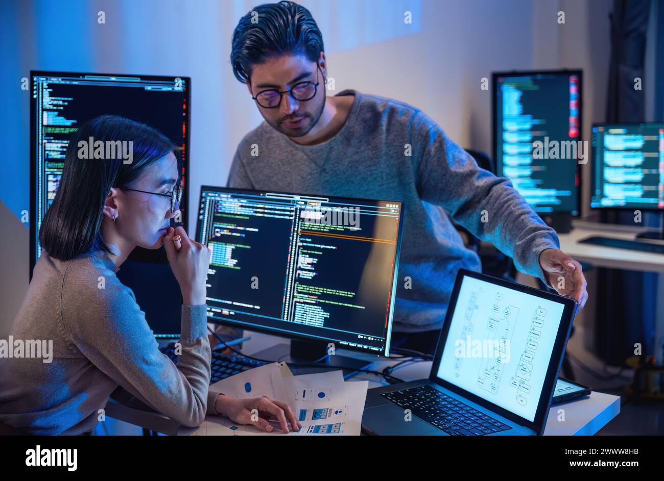 asian and Indian Developer devops team discussion about coding promgram ...