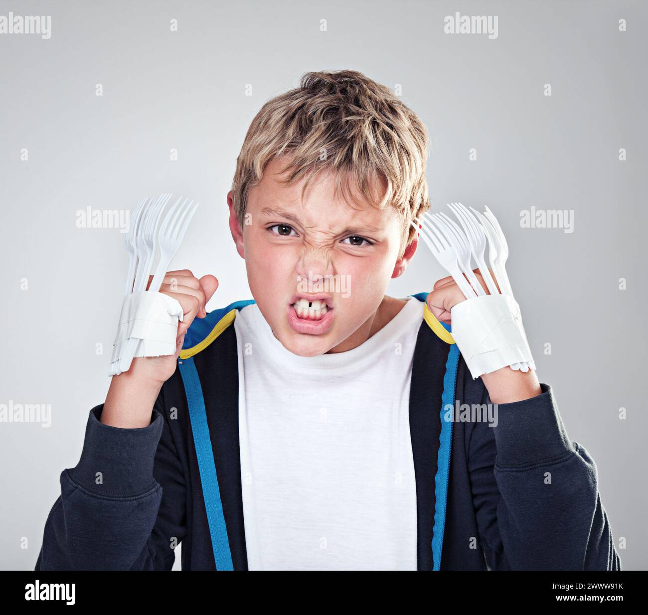 Portrait, angry and boy with fist, child and expression with frustrated ...