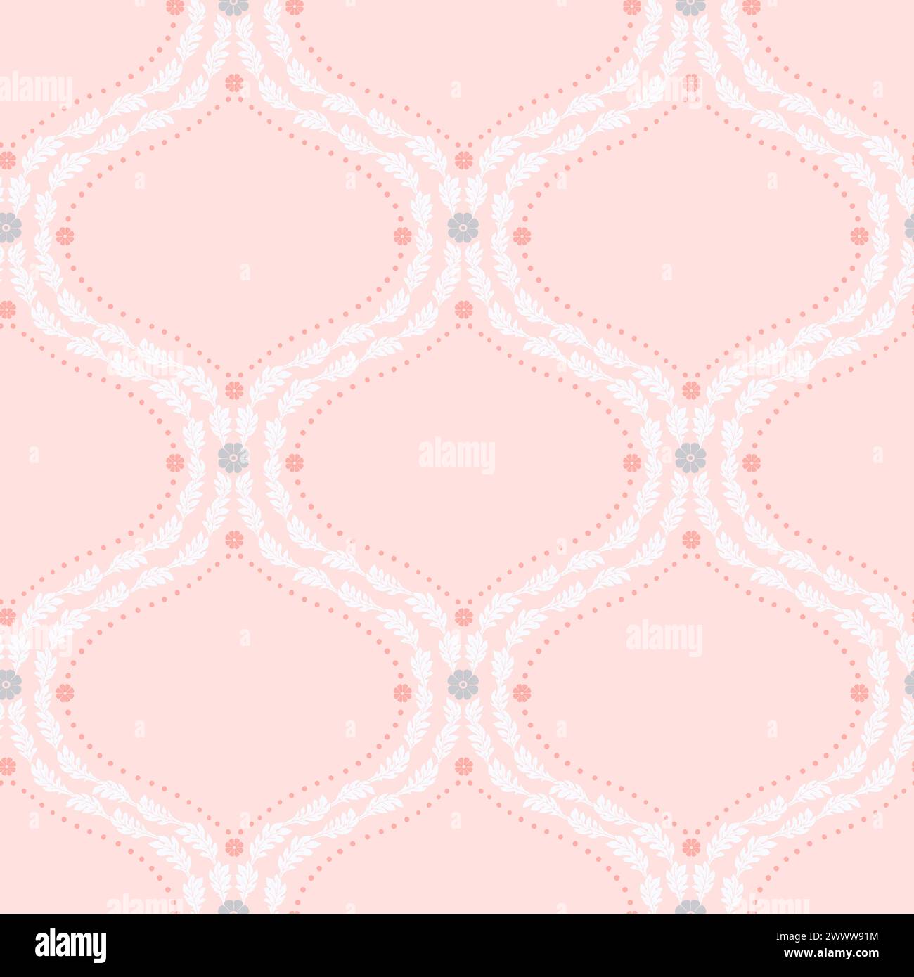 Seamless pattern with white floral ogee geometrical motifs on a pastel ...