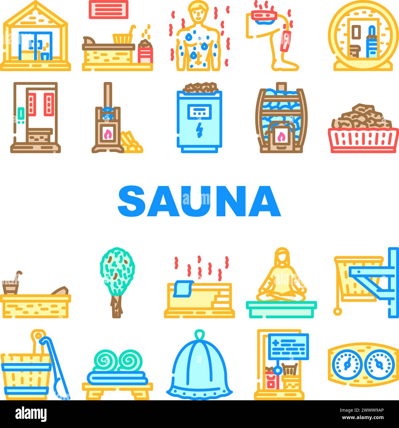 sauna steam spa health icons set vector Stock Vector Image & Art - Alamy