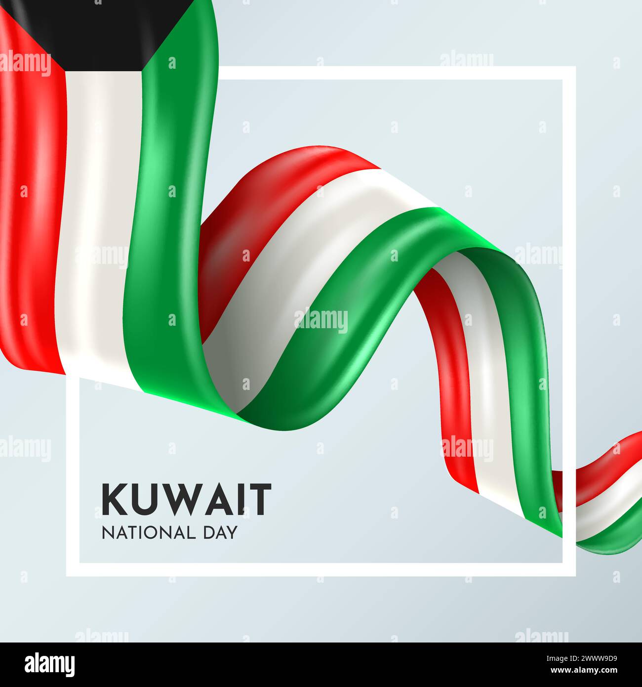 Kuwait National day with 3D ribbon flag. Bent waving 3D flag in colors ...