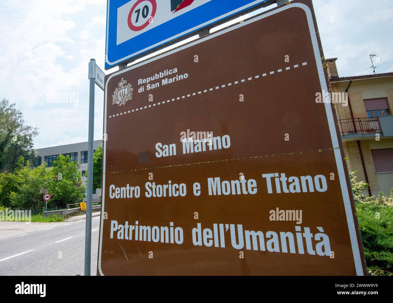 San Marino Border Welcome Sign (Historic Center and Mount Titano ...