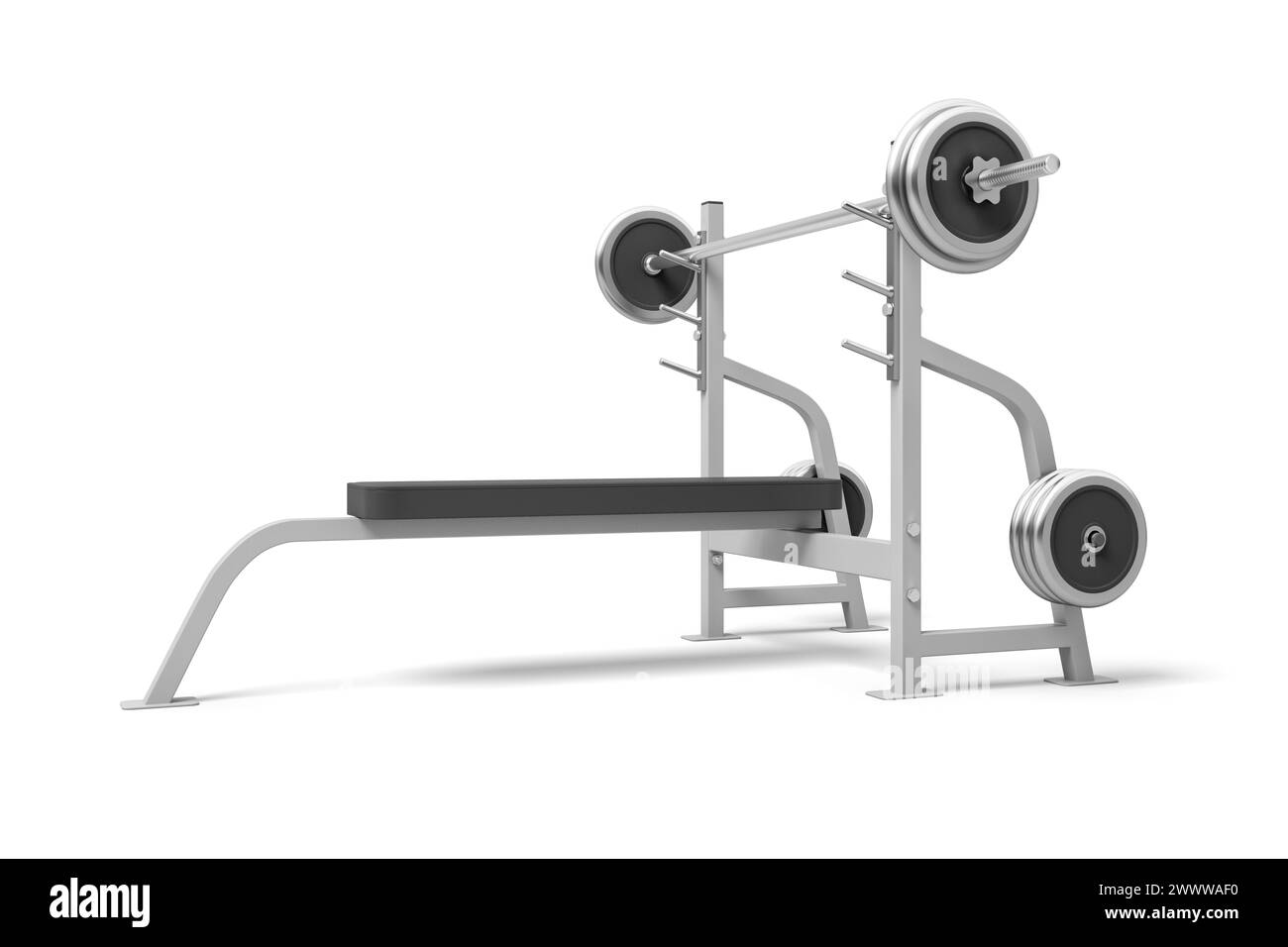 Weight bench with barbell in gym setting Stock Photo - Alamy
