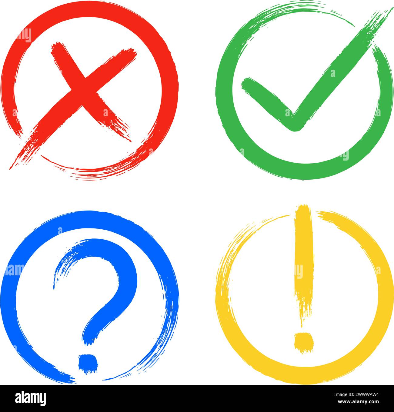 Dirty grunge cross x, tick OK, exclamation and question check marks in ...