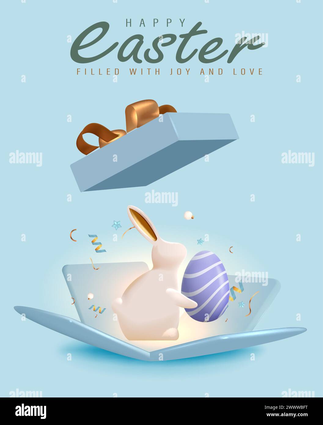 Happy Easter Day Design with Realistic Eggs and Cute Bunny in Pastel ...