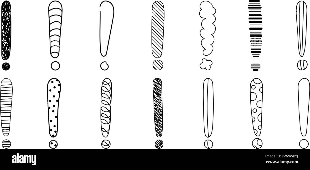 Doodle exclamation mark hand drawn sketch vector illustration set ...
