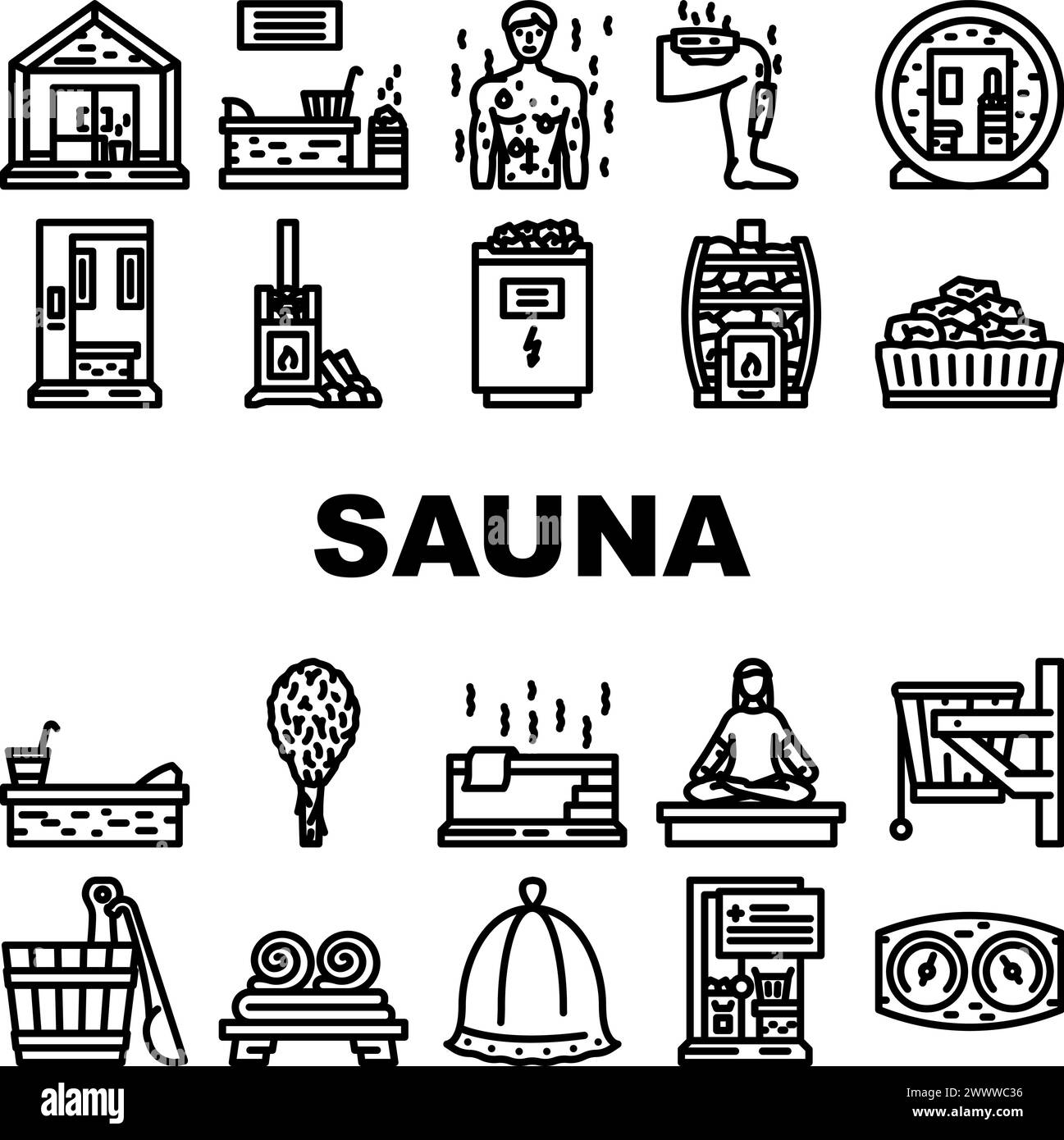 sauna steam spa health icons set vector Stock Vector Image & Art - Alamy