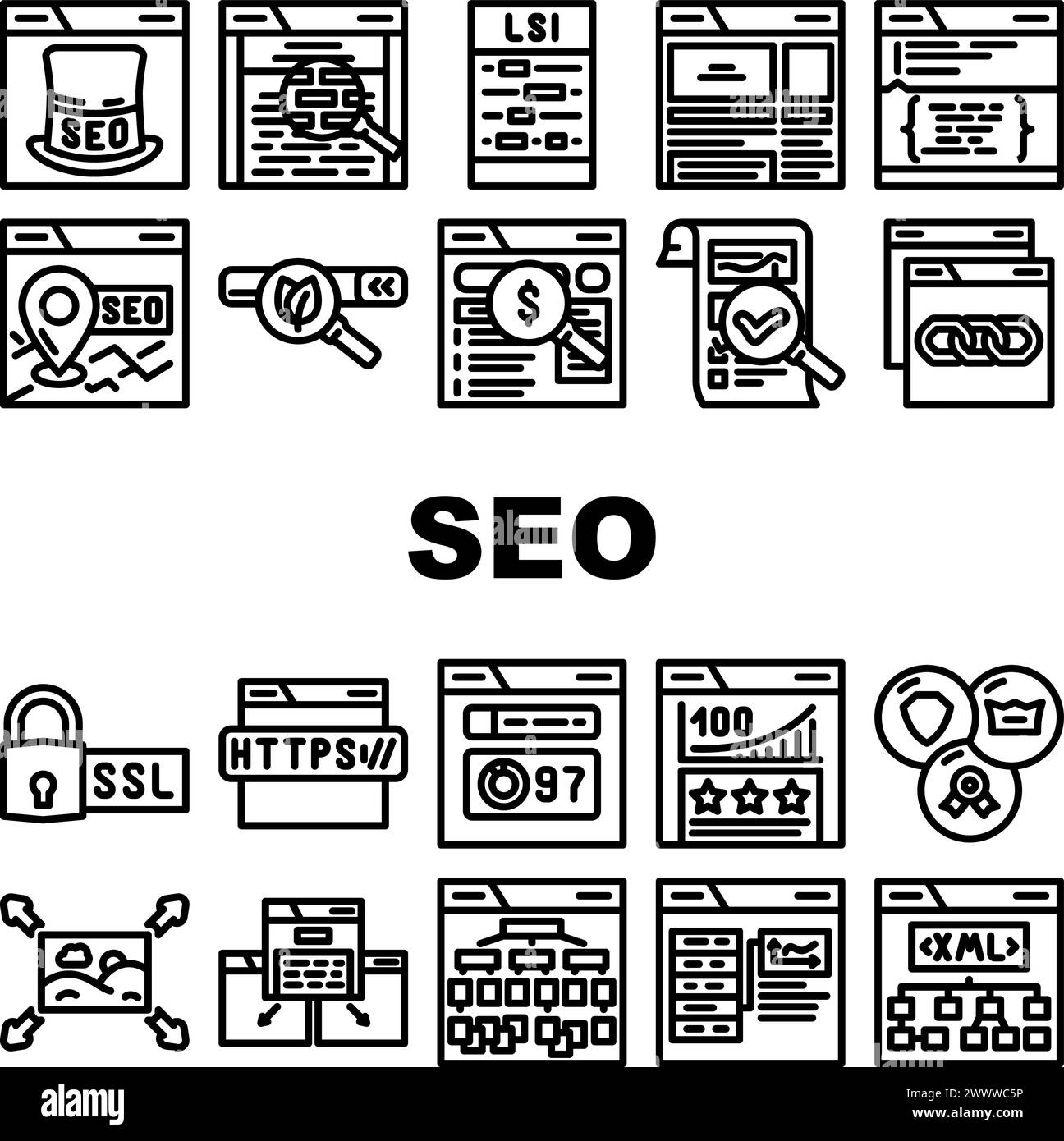 seo web technical consulting icons set vector Stock Vector Image & Art ...