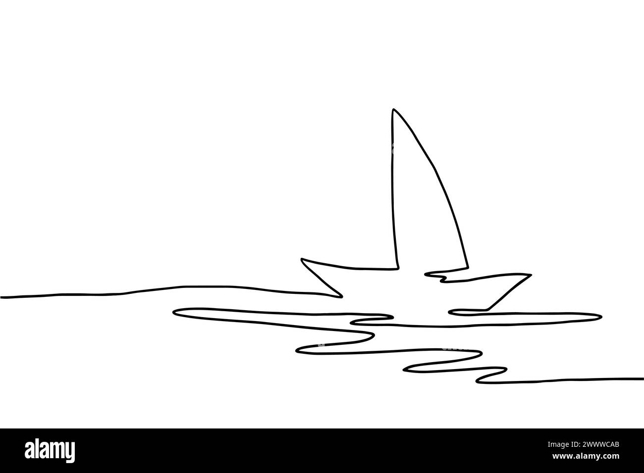 Continuous line ship, single line sketch, isolated on white background ...