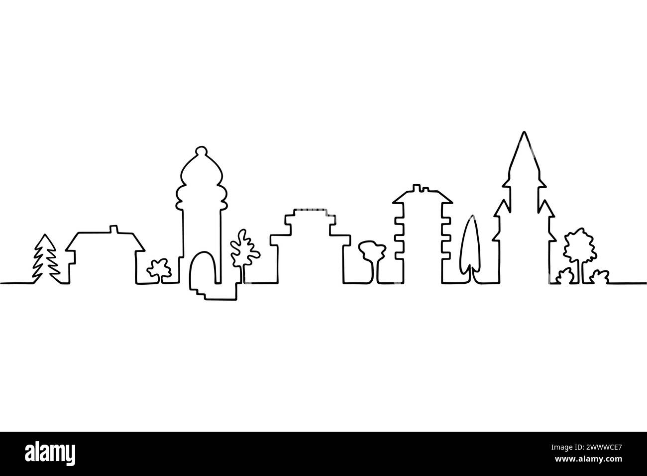 Continuous line art houses, single line sketch, isolated on white ...
